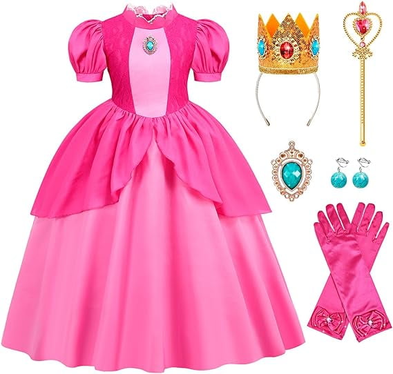 Deluxe Gift Princess Peach Costume for Girls Dress Up Outfit with ...