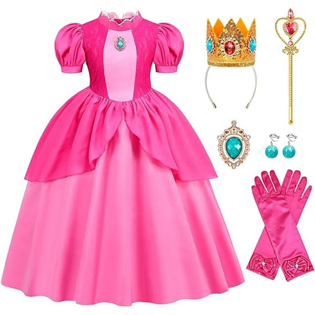 Deluxe Gift Princess Peach Costume for Girls Dress Up Outfit with ...