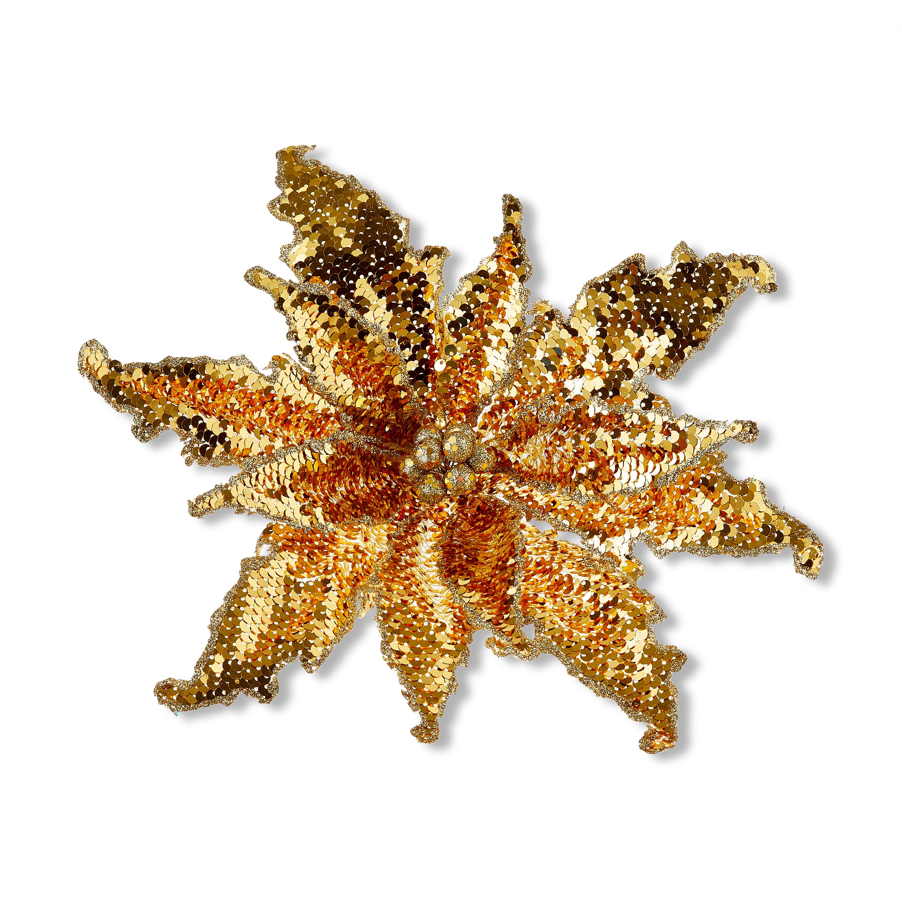 Deluxe Gold with Glitter Poinsettia Christmas Clip Ornament, Polyester ...