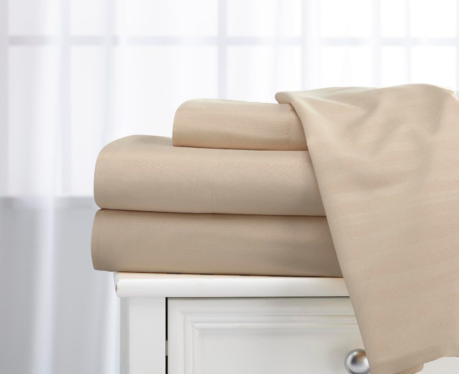 Deluxe Home Beige 100% Cotton 400 Thread Count Full Size Dobby Stripe ...