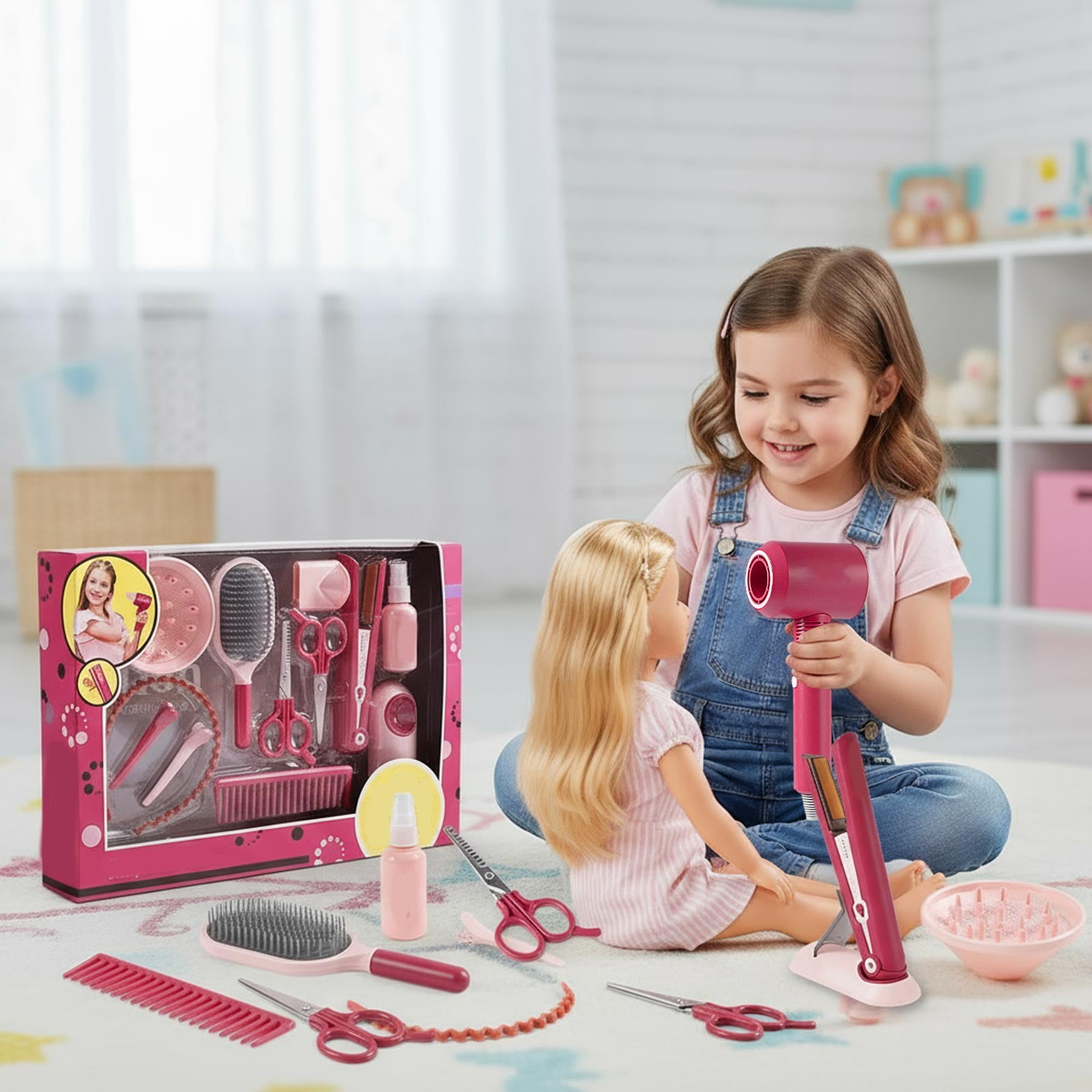 Deluxe Kids Barber Play Set with Sound and Light Styling Tools Pretend ...