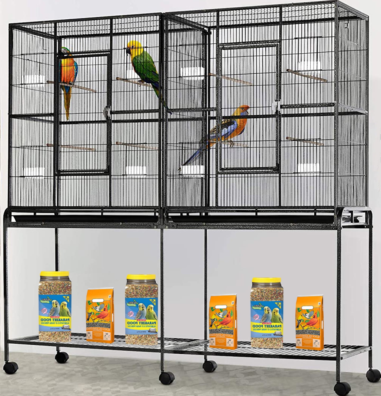 Deluxe Large Double Cage with Dividing Bird House, Nest Box Doors ...