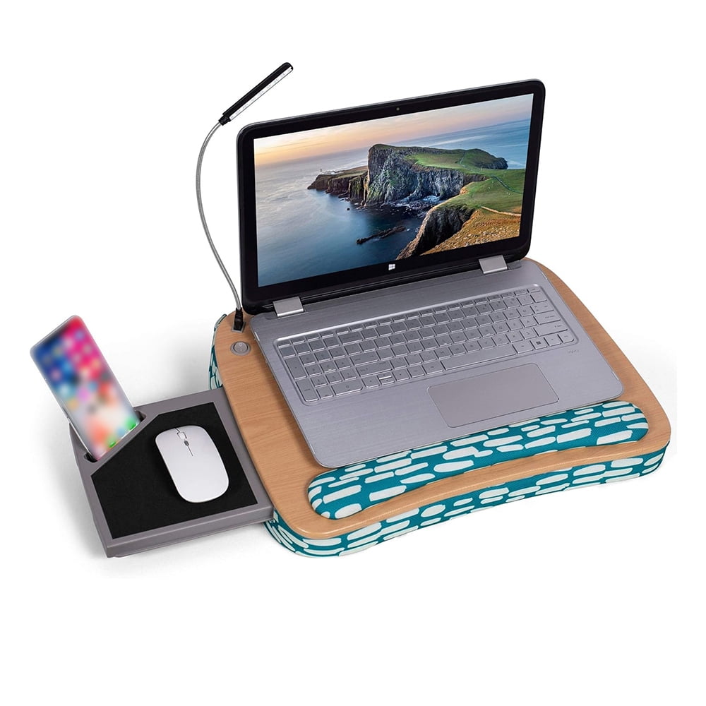Deluxe Lap Desk with Pillow Cushion and Wrist Rest | USB Light and ...