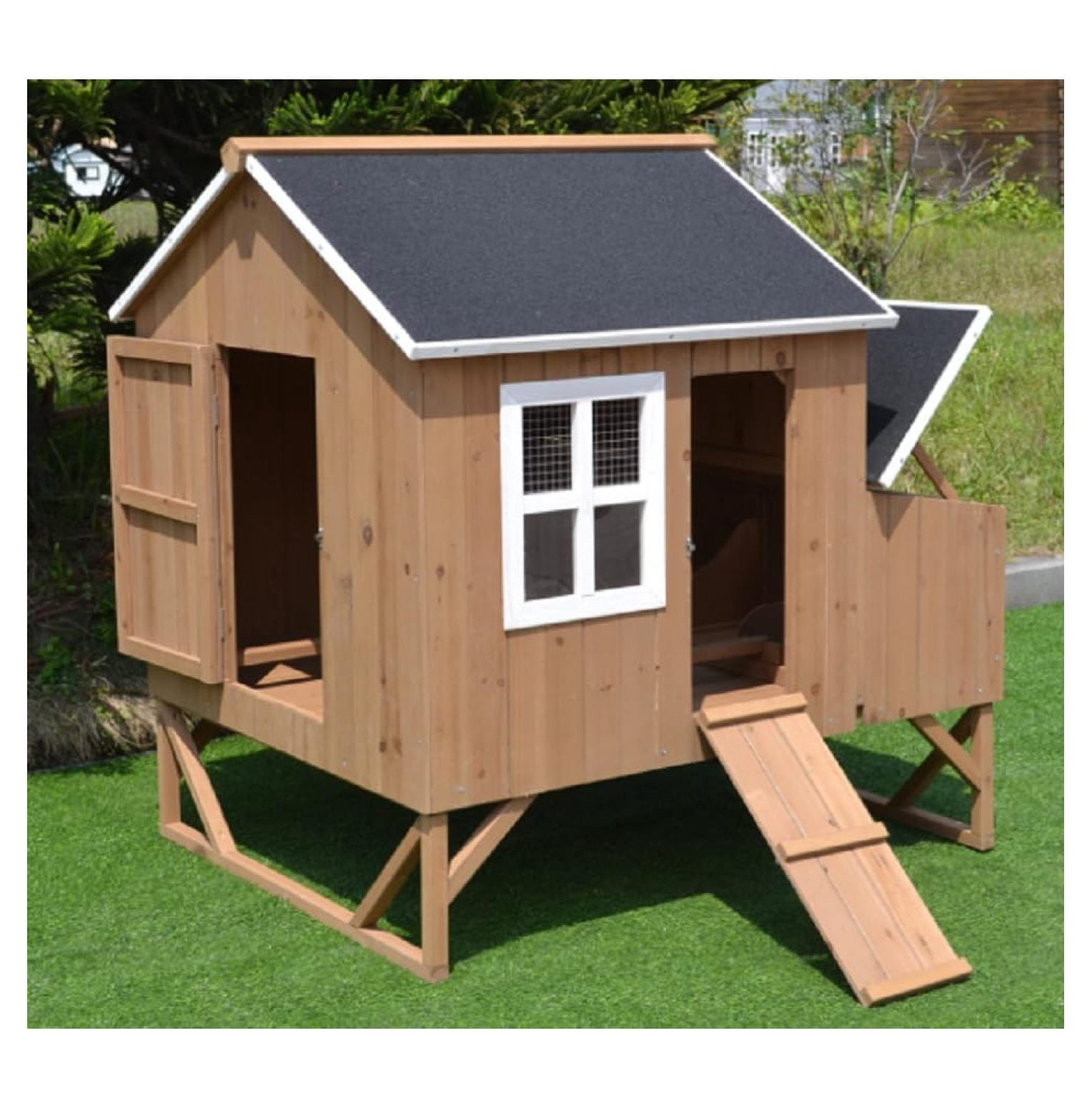 Deluxe Large Wood Chicken Coop Backyard Hen House 4-8 Chickens with 3 ...