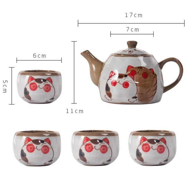 Ceramic Teapot Tea Cup Set Cartoon Lucky Cat Drinkware Kettle with ...