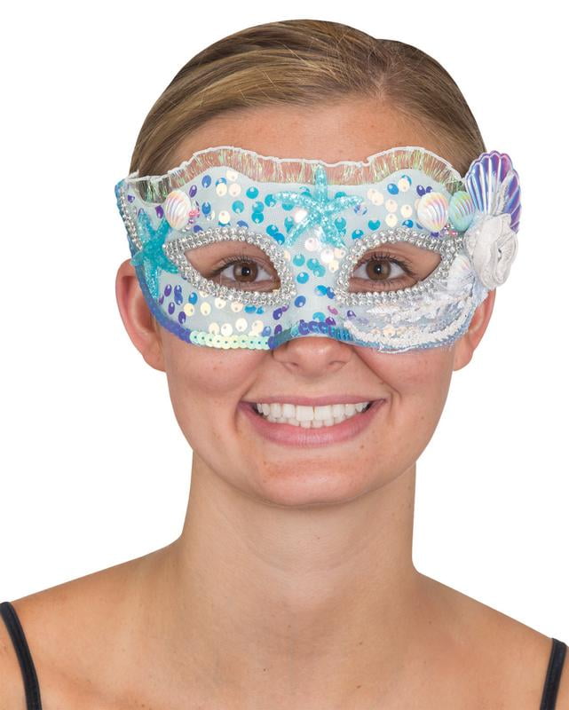 Deluxe Mermaid Half Mask Iridescent Sequins Shells Starfish Costume ...