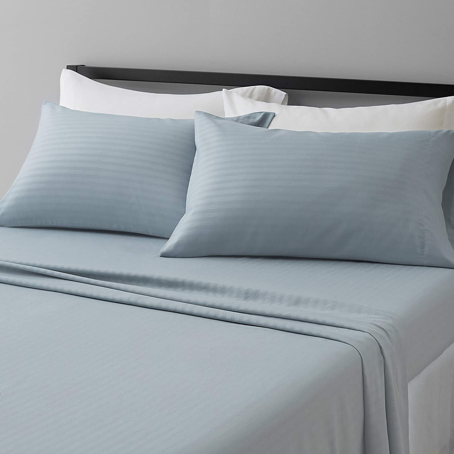 Deluxe Microfiber Bed Sheets Full Size, 4-Piece, Spa Blue Striped ...
