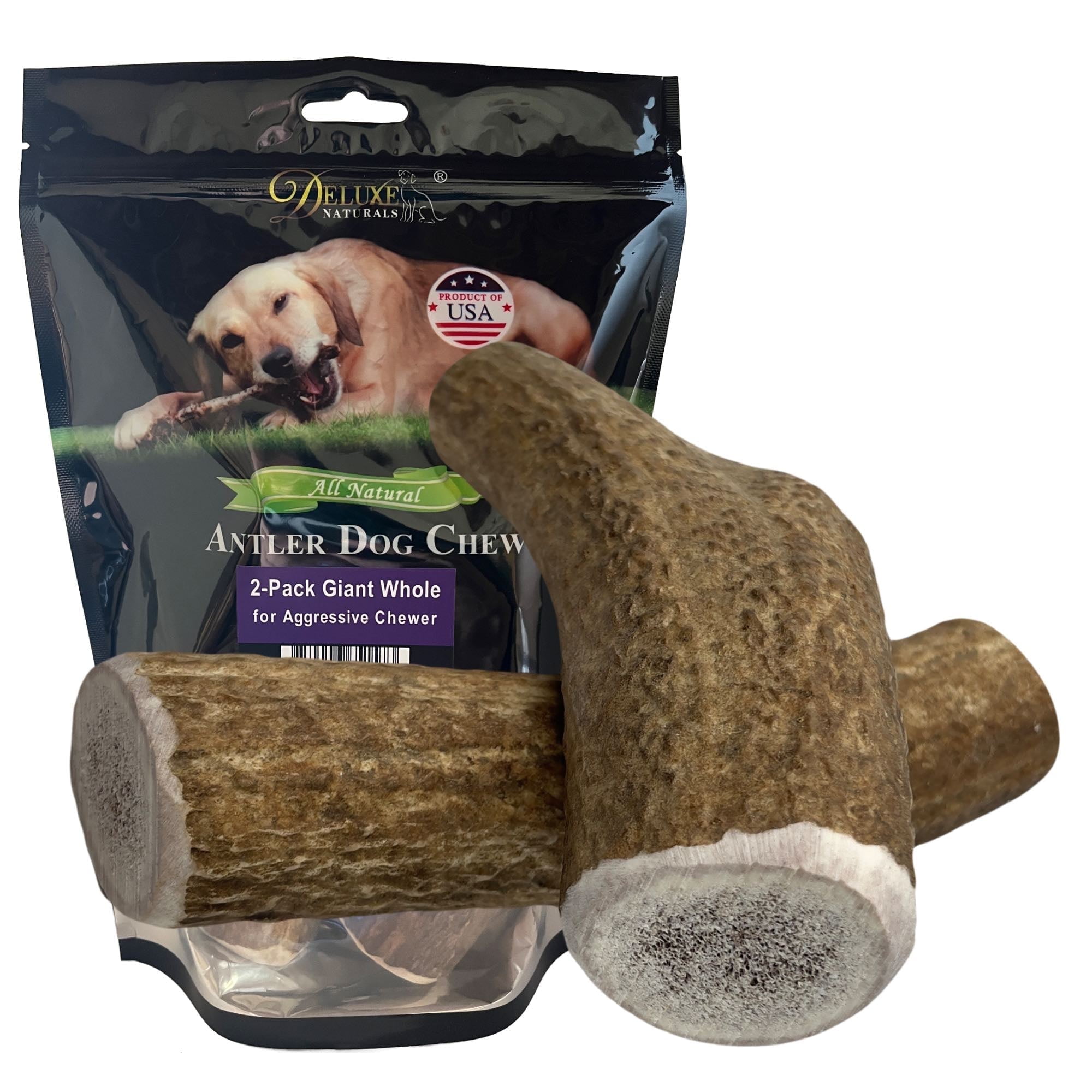 Deluxe Naturals 2-Pack Giant Whole Elk Antler Dog Chews, Natural Long ...