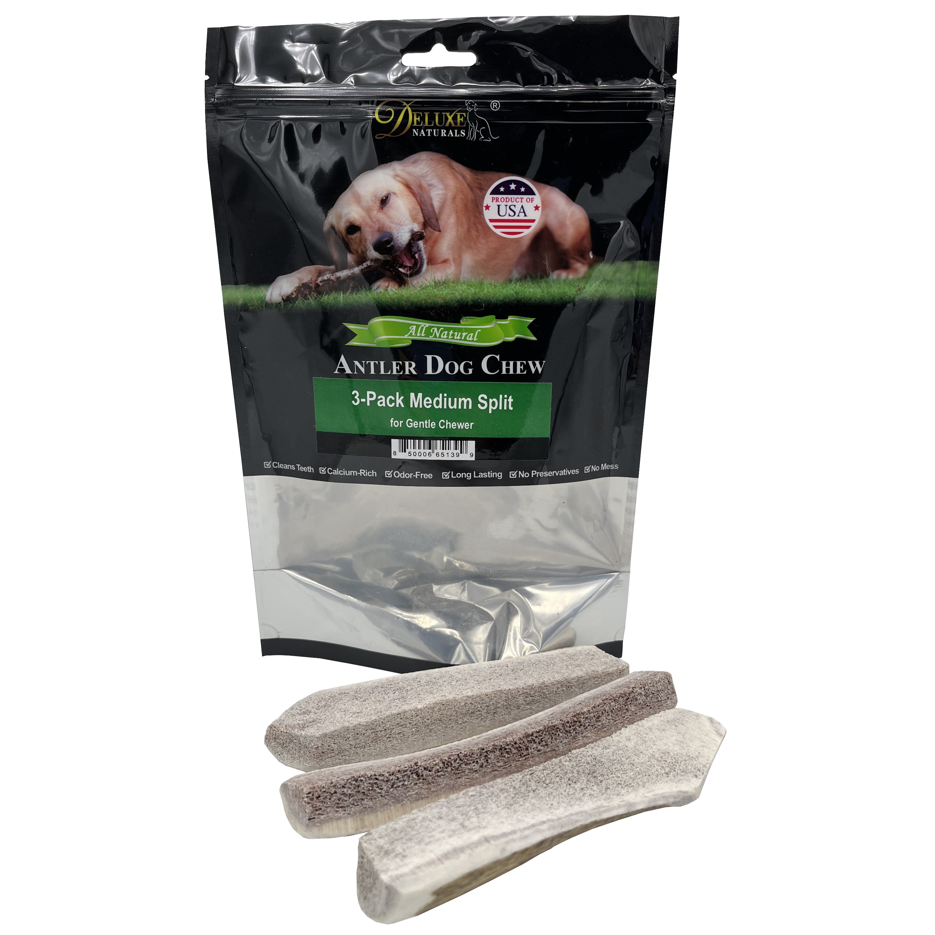 Deluxe Naturals Elk Antler Dog Chew 3-Pack, Medium Split Antlers ...
