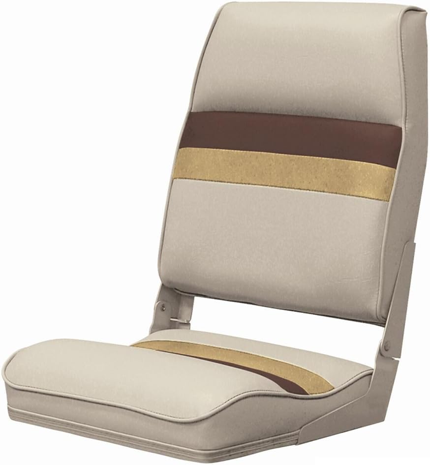 Deluxe Pontoon High-Back Folding Boat Seat, Sand/Chestnut/Gold ...