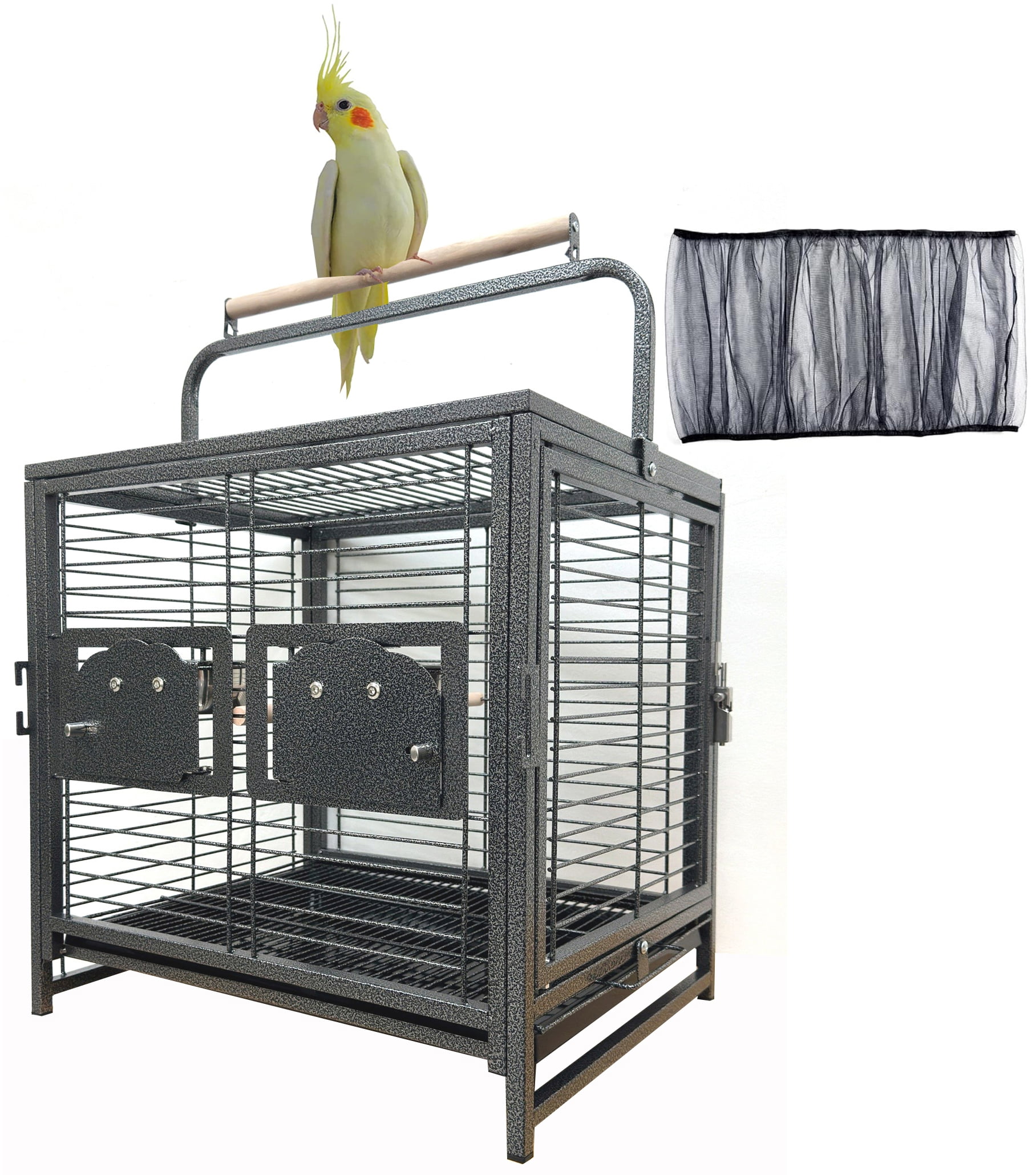 Deluxe Portable Durable Heavy Duty Travel Veterinary Bird Parrot Carrier Cage Feeding Bowl Play