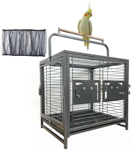 Deluxe Portable Wrought Iron Bird Travel Parrot Vet Cage Prevent Beaks ...