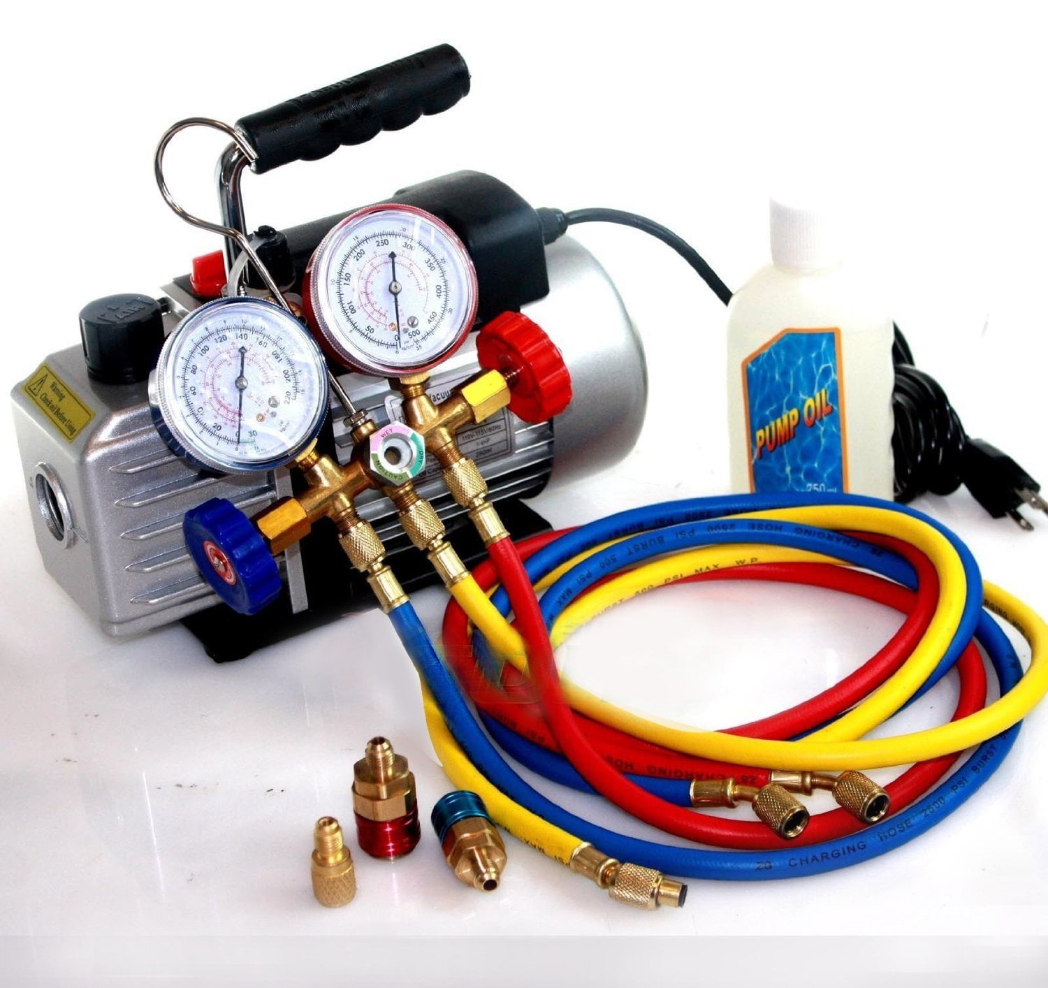 Deluxe R134a R12 R22 R502 Manifold Gauge Set & 2.5CFM Vacuum Pump 5ft ...