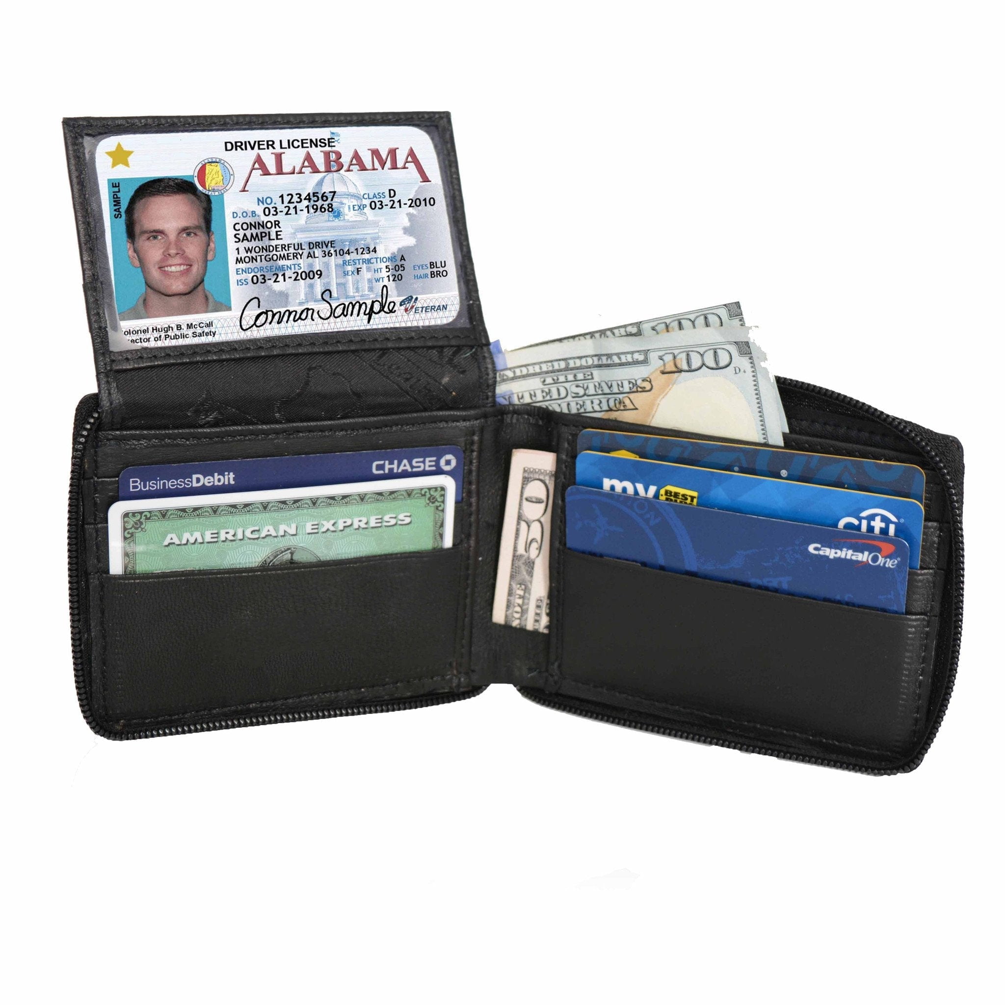 Deluxe RFID-Blocking Flip ID Zipped Soft Leather Bifold Wallet - Black ...