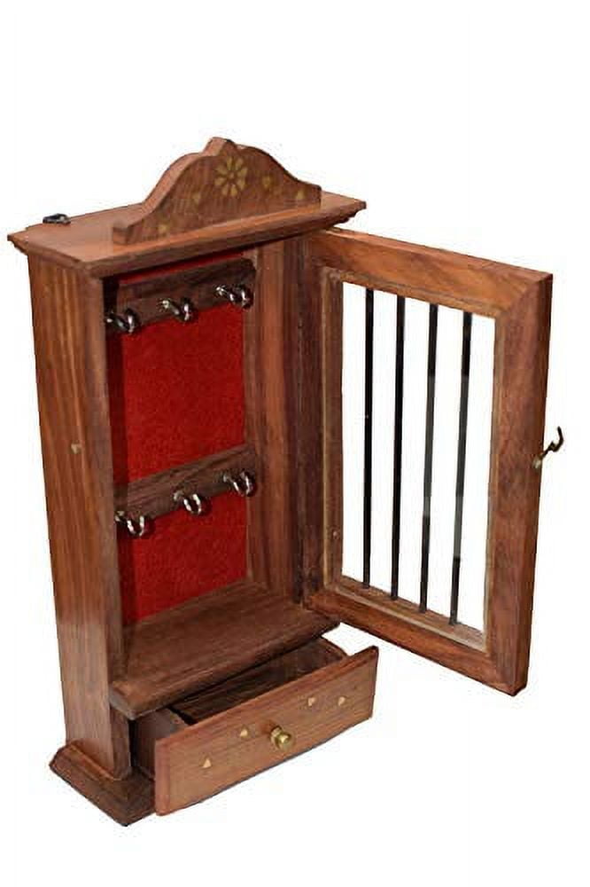 Deluxe Rosewood Handcrafted Wooden Key Cabinet with 6 Key Hooks and ...