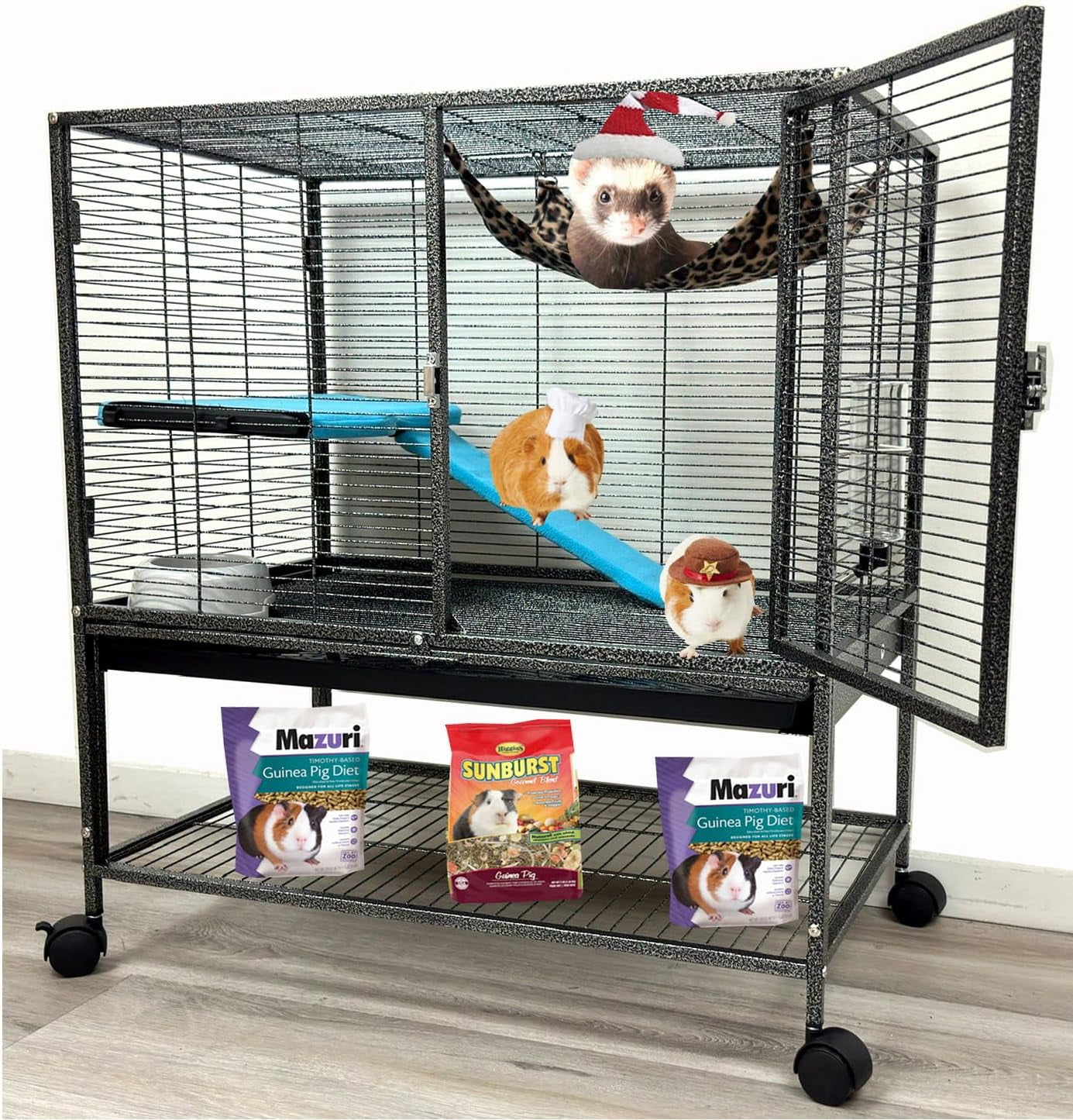 Deluxe Small Animal Critter Home Cage with Bar Spacing for Ferret ...