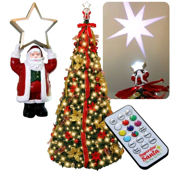 Superstar Santa Pop-Up Signature Series Christmas Tree, 7FT, Pre-Lit w ...