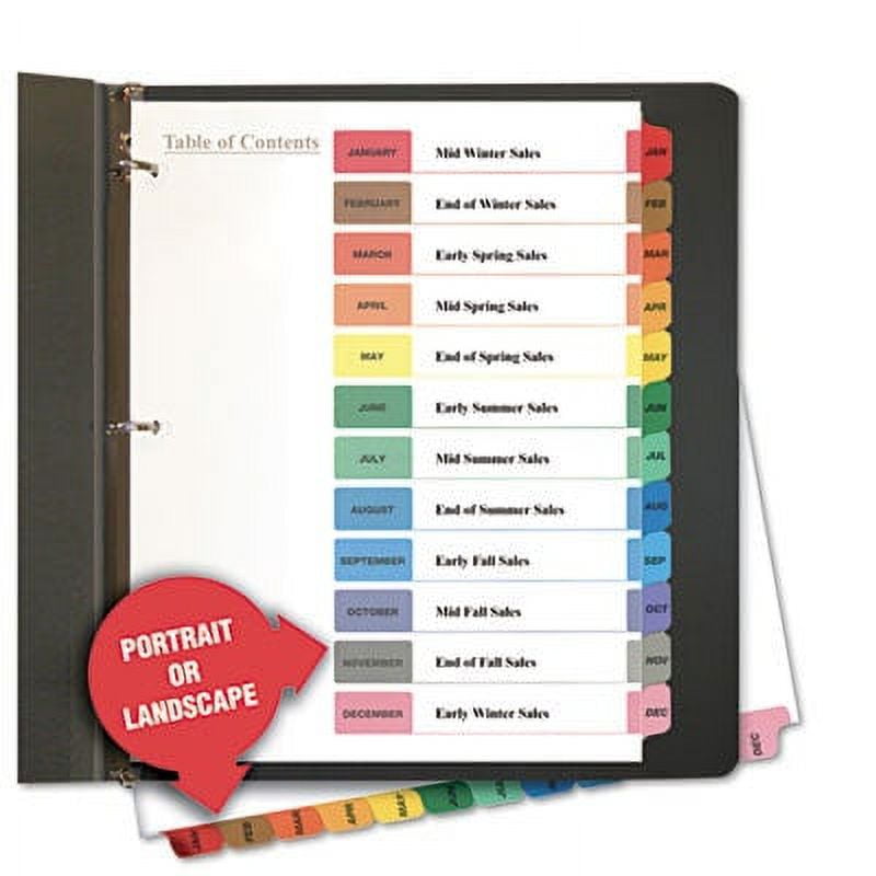Deluxe Binder Inserts, 12-Tab Table of Contents Dividers, Jan-Dec, 11x8 ...