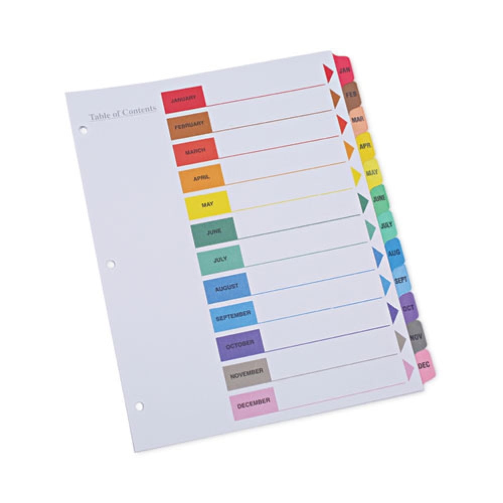 Deluxe Binder Inserts, 12-Tab Table of Contents Dividers, Jan-Dec, 11x8 ...