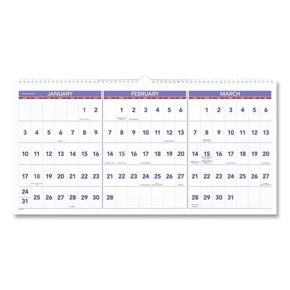 Deluxe Three-Month Reference Wall Calendar, Horizontal Orientation, 24 ...