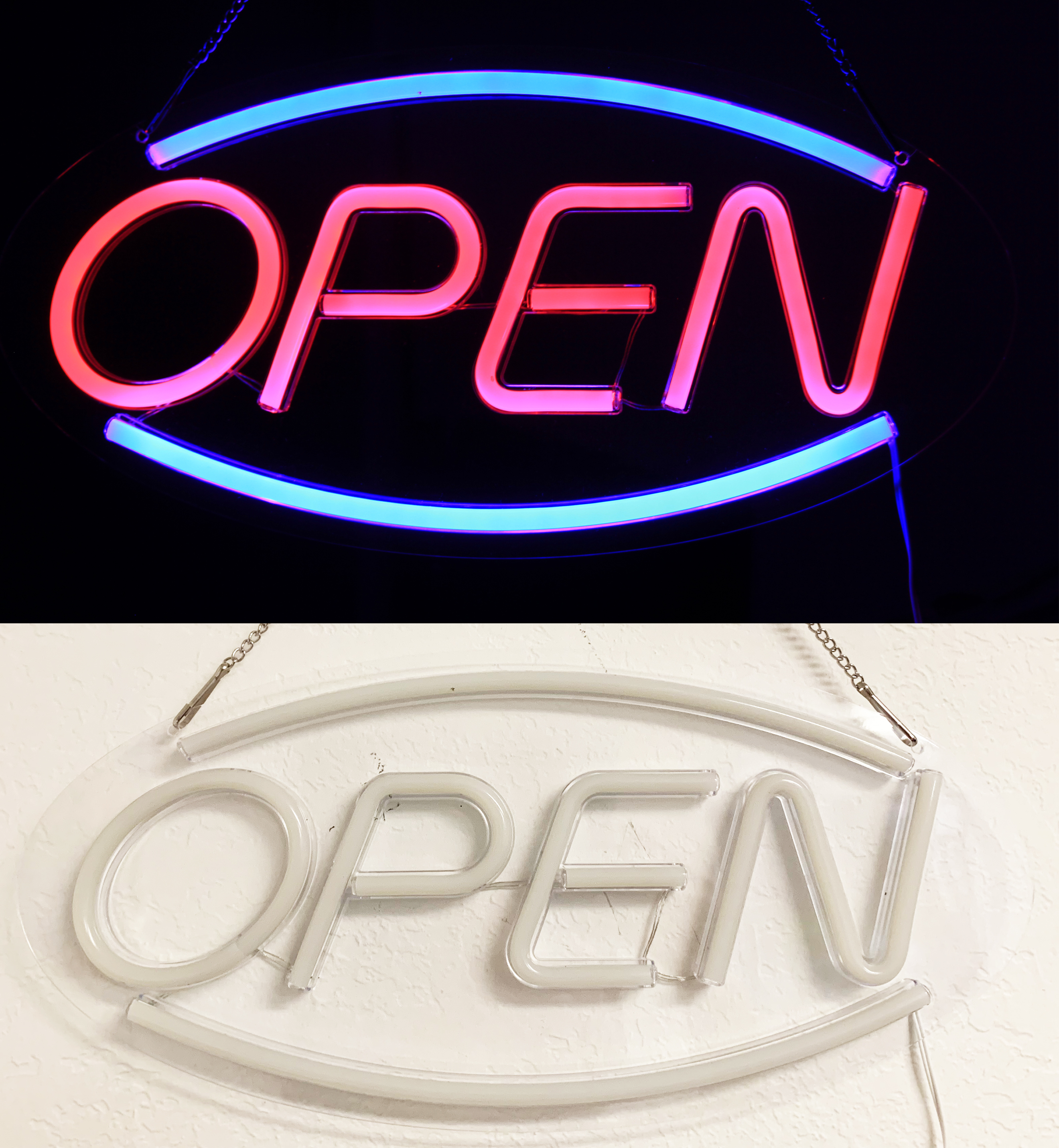 Deluxe Transparent Ultra Bright LED Neon Light Flash OVAL OPEN Business ...