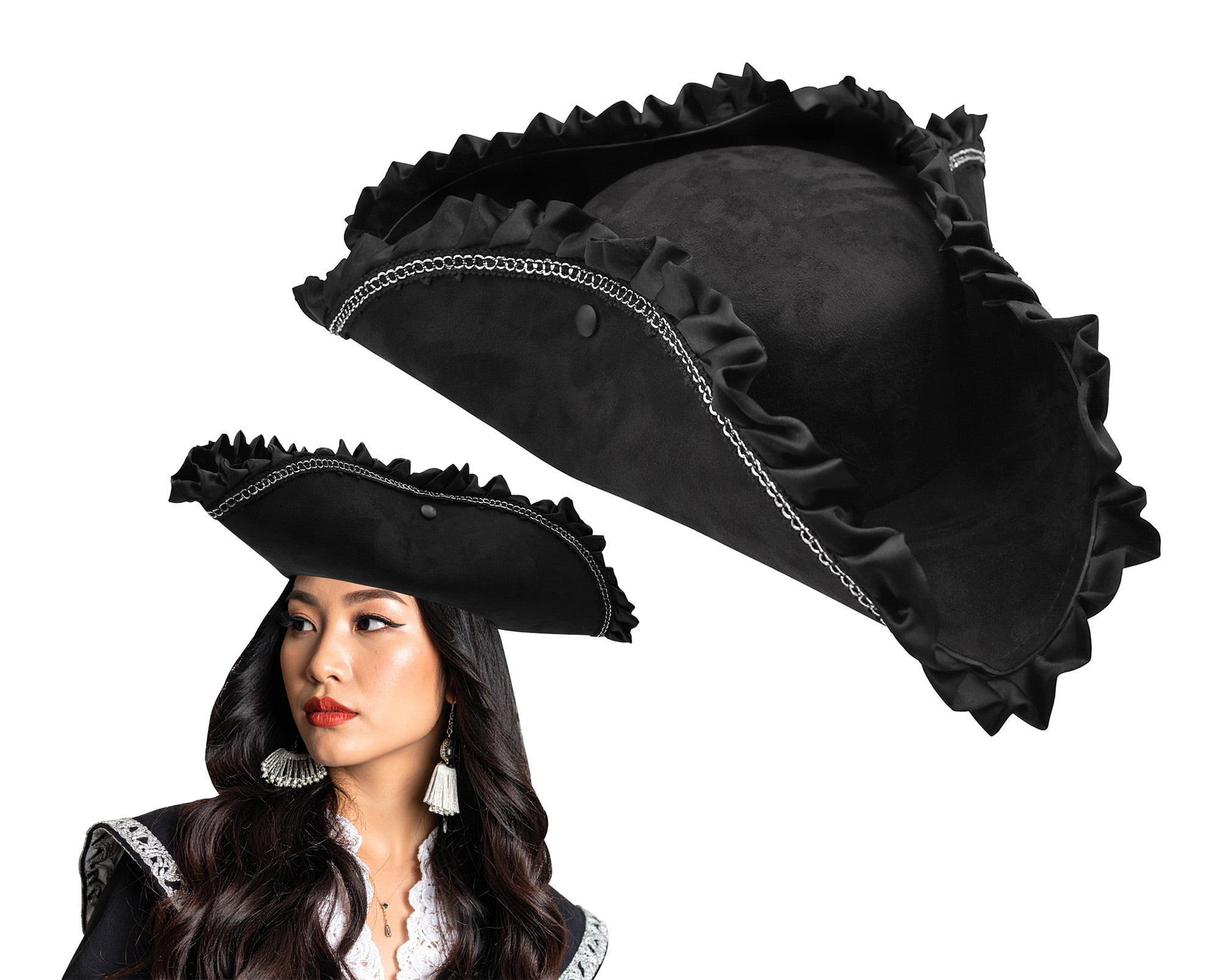 Deluxe Tricorn Tricorner Pirate Hat Buccaneers Cap Halloween Costume ...
