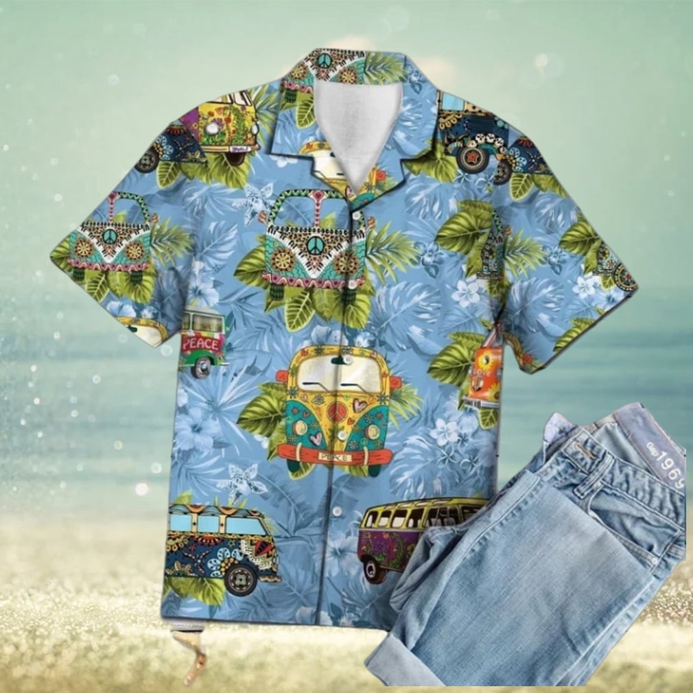 Deluxe Tropical Hippie Bus Mix Blue Theme Hawaiian Shirt - Walmart.com