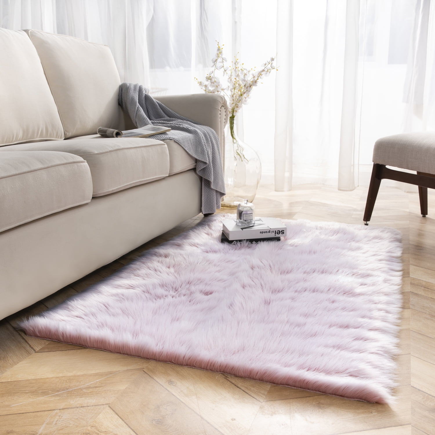 Deluxe Ultra Soft Faux Sheepskin Fur Series Fluffy Decorative Indoor ...