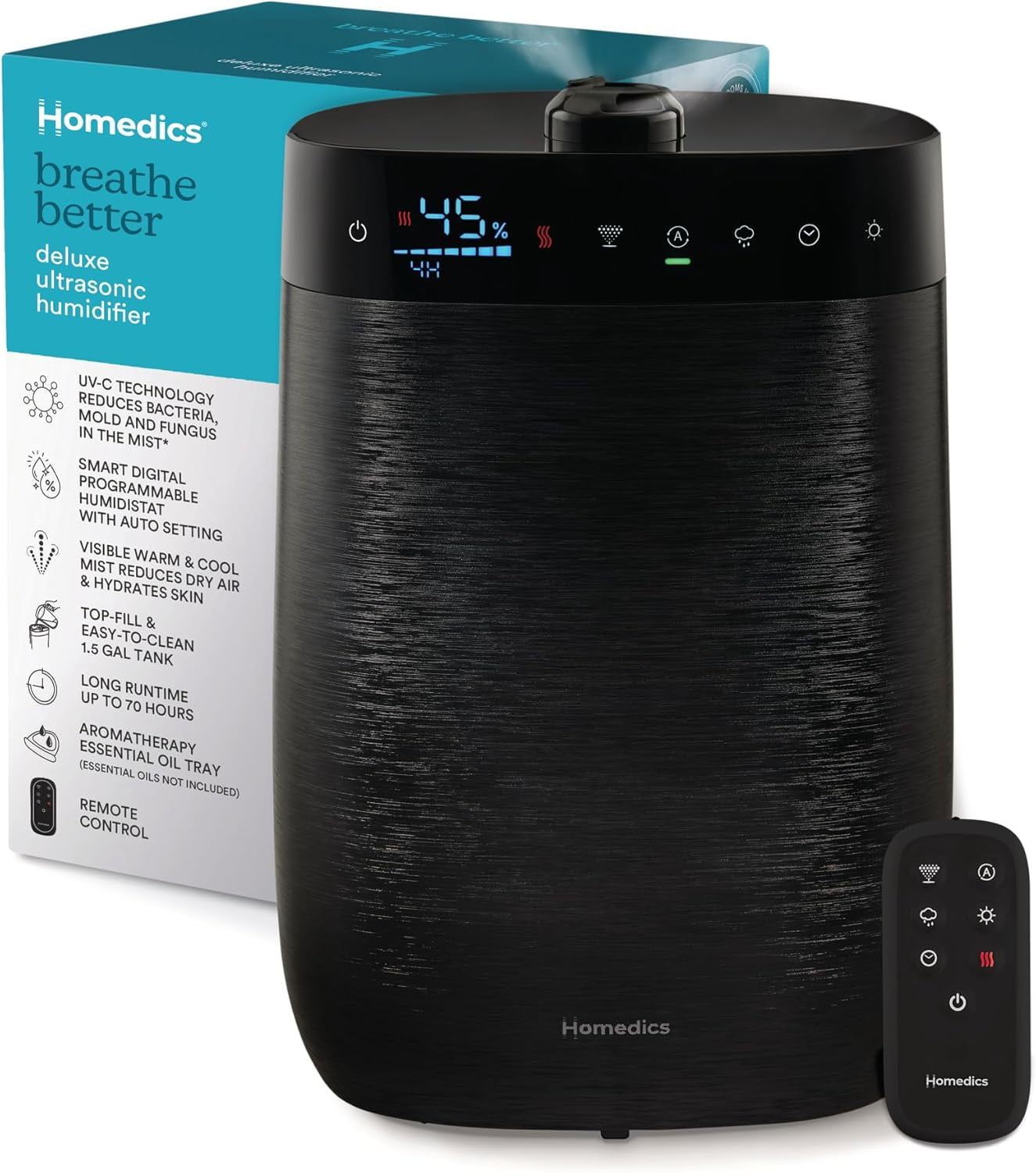Deluxe Ultrasonic Humidifier for Large Rooms, Warm or Cool Mist, UV-C ...