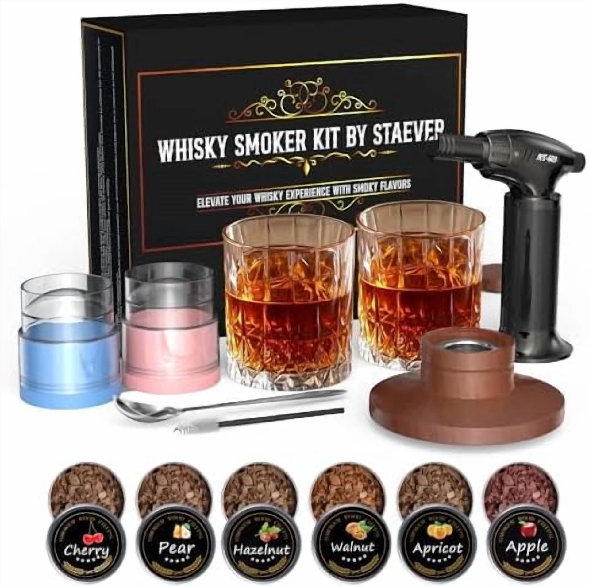 Deluxe Whiskey Smoker Kit: Includes torch, 2 wood chip flavors, 6 ...