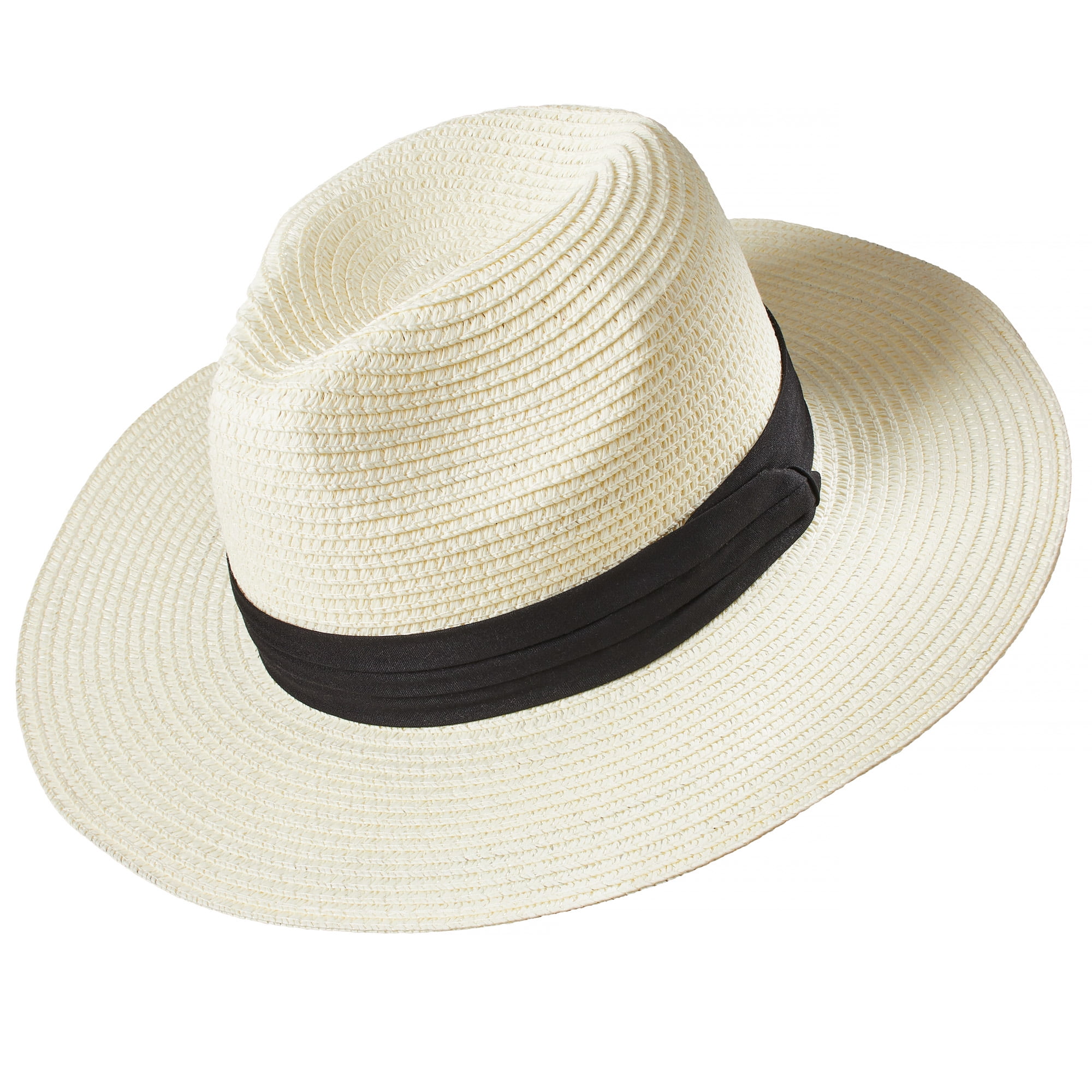 Deluxe Wide Brim Straw Panama Hat, Roll Up Fedora Beach Sun Hat UPF50+, Color Choice, Adjustable ...