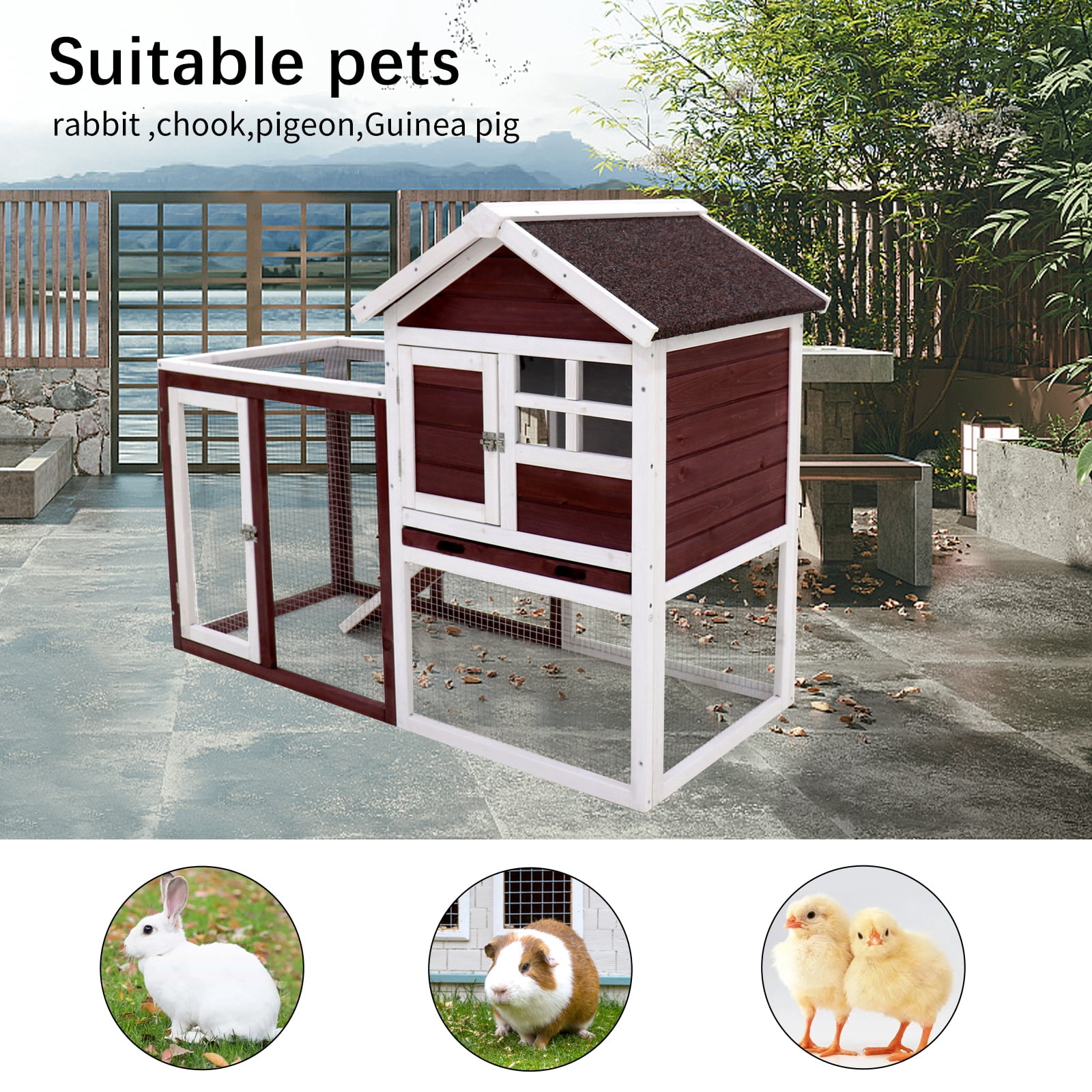 Deluxe Wooden Chicken Coop Hen House Rabbit Wood Hutch Poultry Cage ...