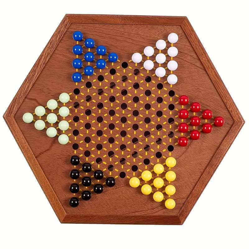Deluxe Wooden Chinese Checkers Game - 12.5" Hexagonal Board with ...