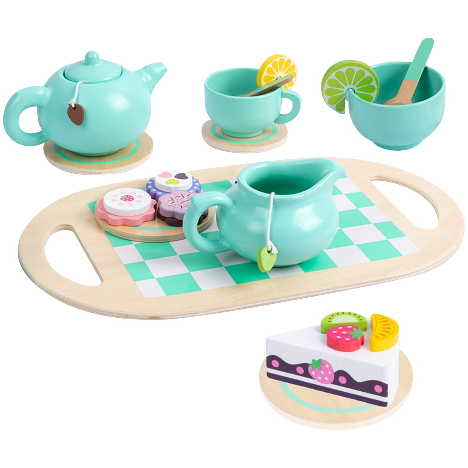 Deluxe Wooden Tea Set for Kids Pretend Play Kitchen Toy with Teapot ...