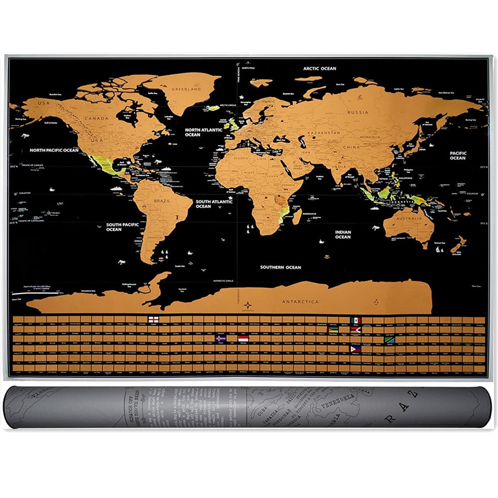 Deluxe World Scratch Map With National Flags Posters and Prints Home ...