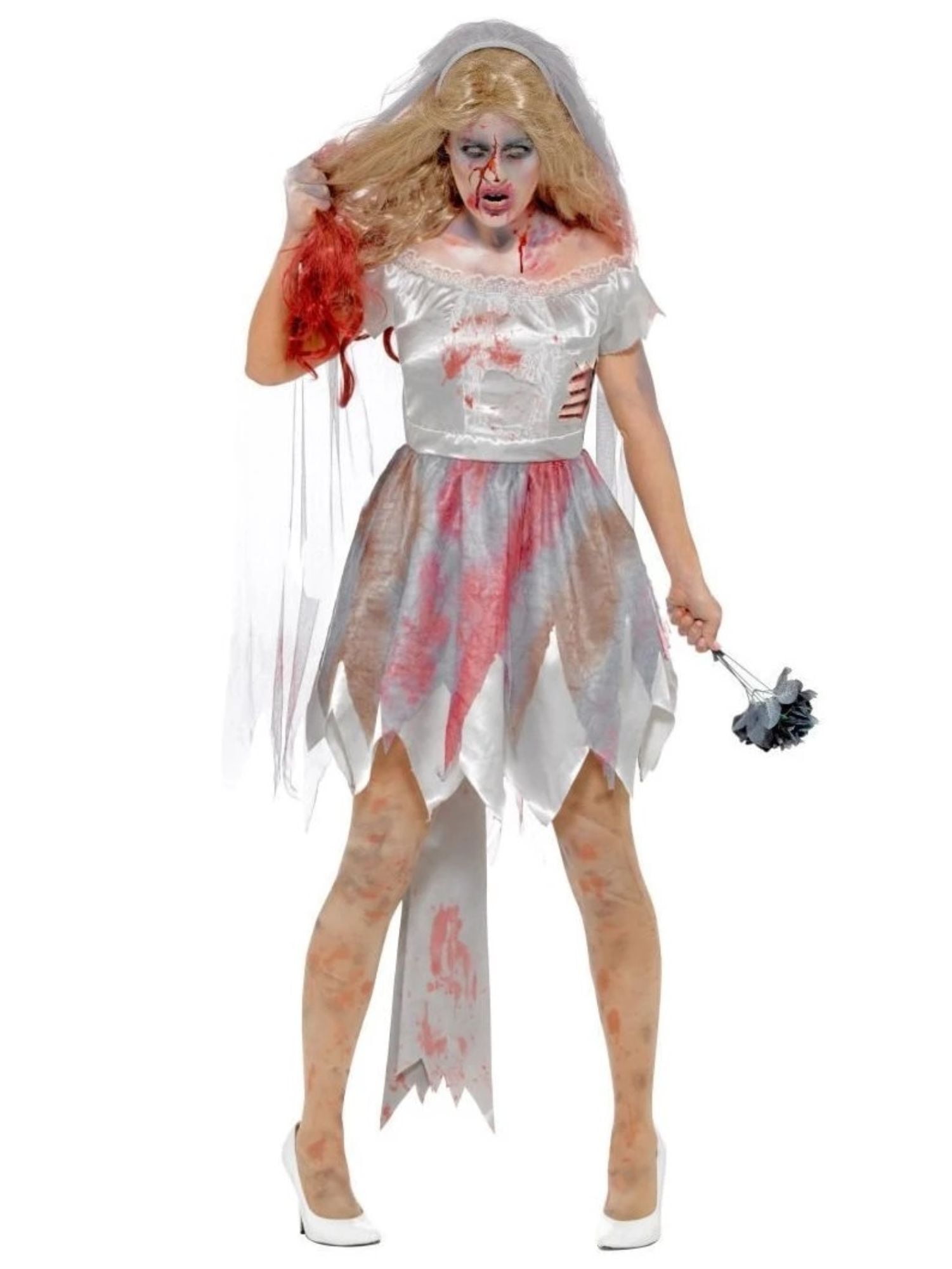 Deluxe Zombie Bride Costume Adult Grey Halloween Alley Kidz Small ...