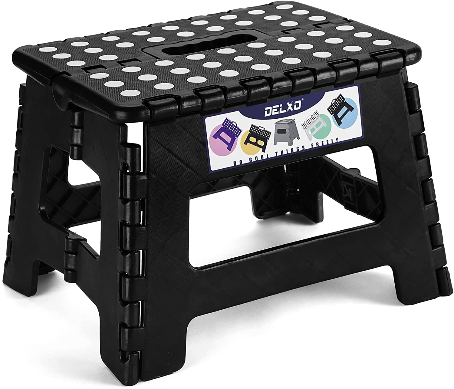 Delxo 9 Inch Folding Step Stool in Black,1 Pack Premium Heavy Duty ...