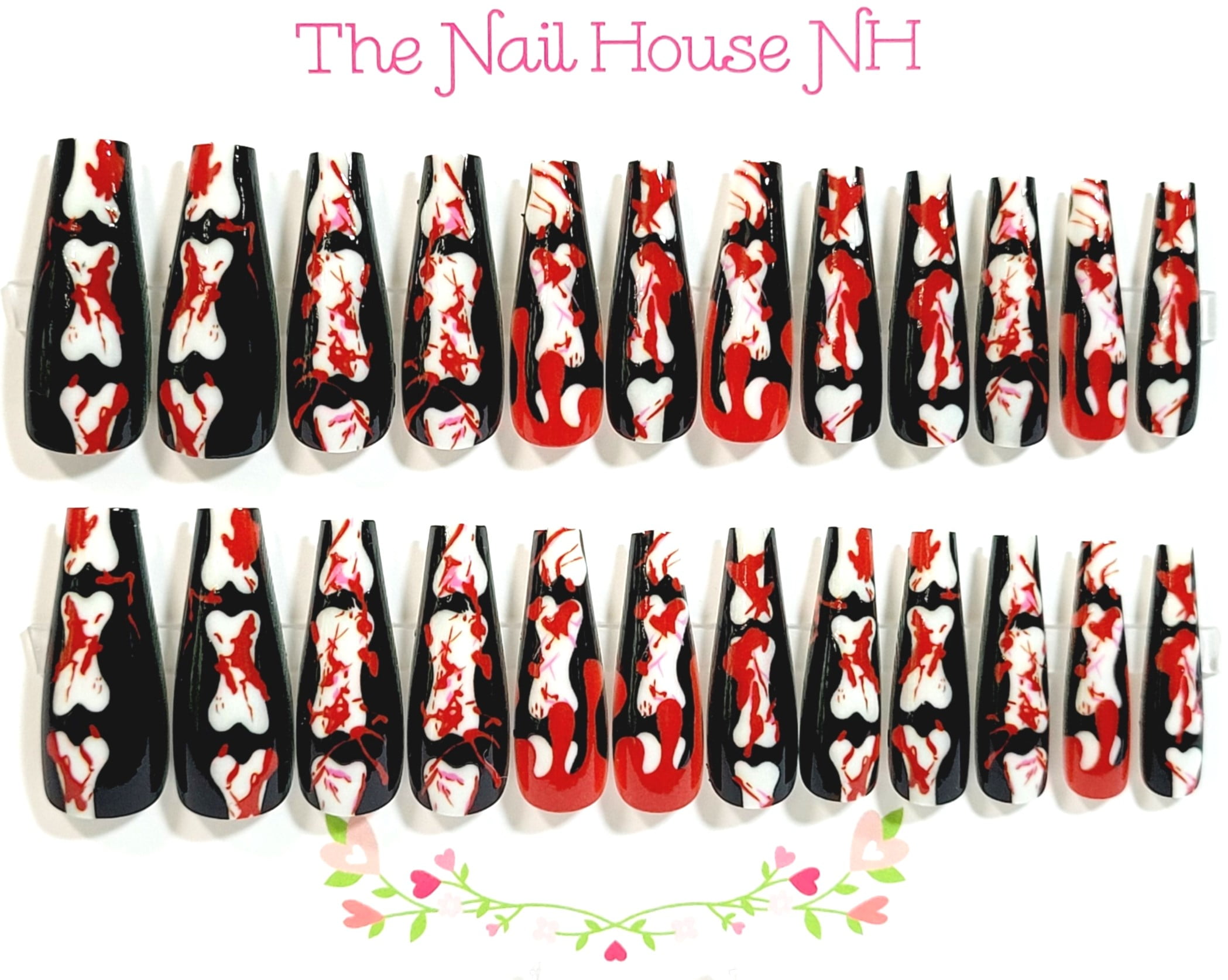 Dem Bloody Bones Glossy Long Coffin Press On Nails - 24 Pieces ...