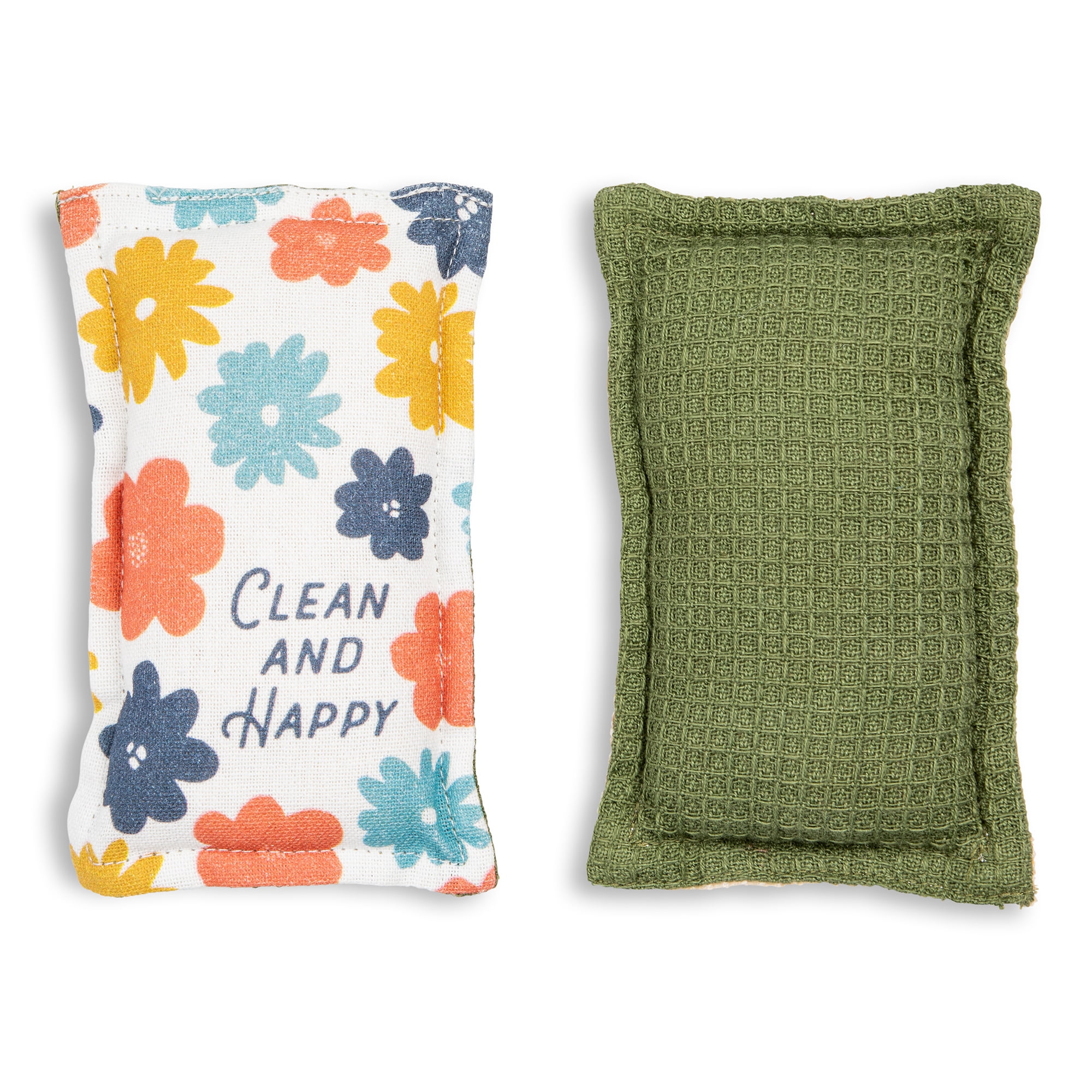 Demdaco Clean and Happy Green 5 x 3 Cotton Fabric Kitchen Sponges 2 ...