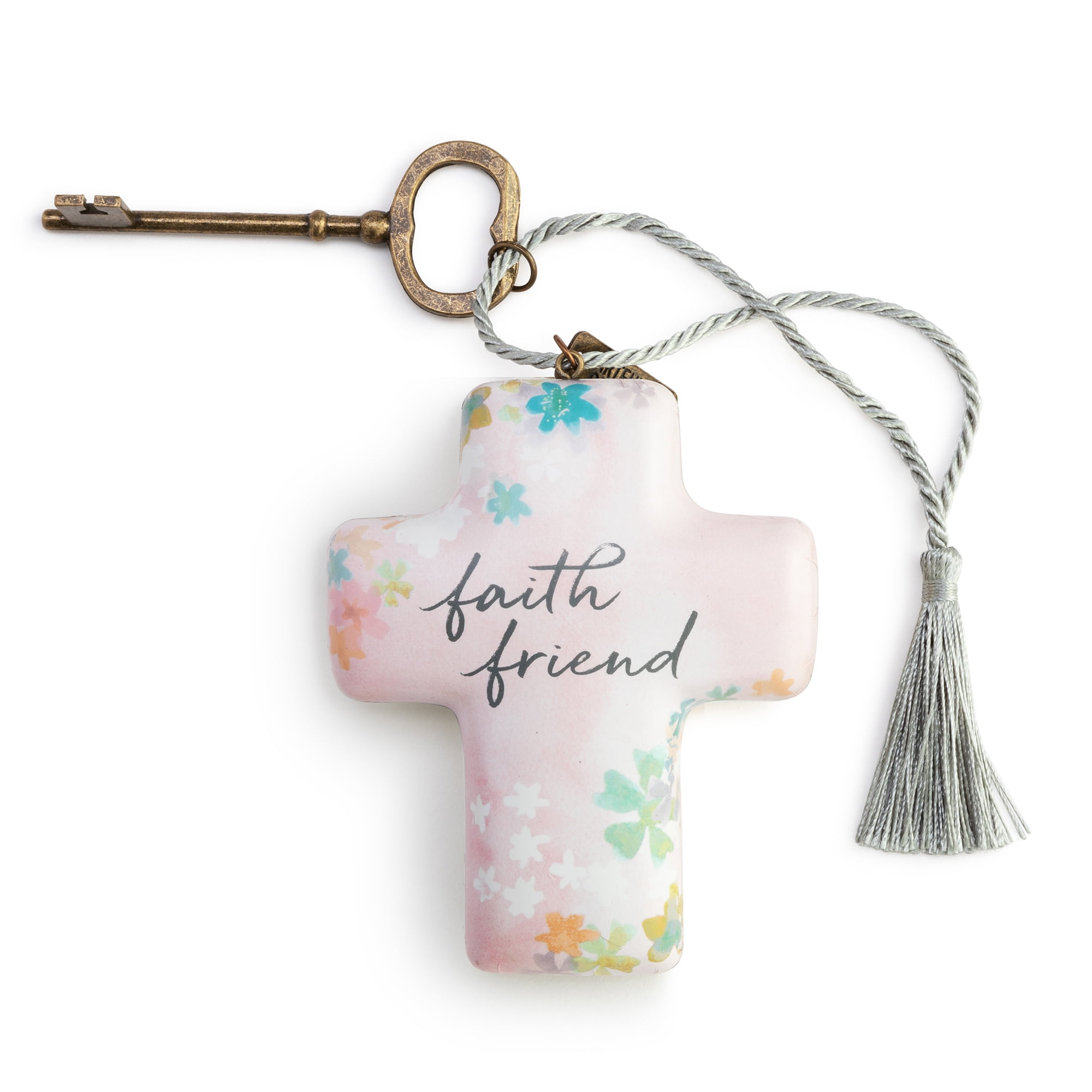 Demdaco Faith Friend Floral Pink 4.5 x 3.5 Resin Stone Artful Cross ...