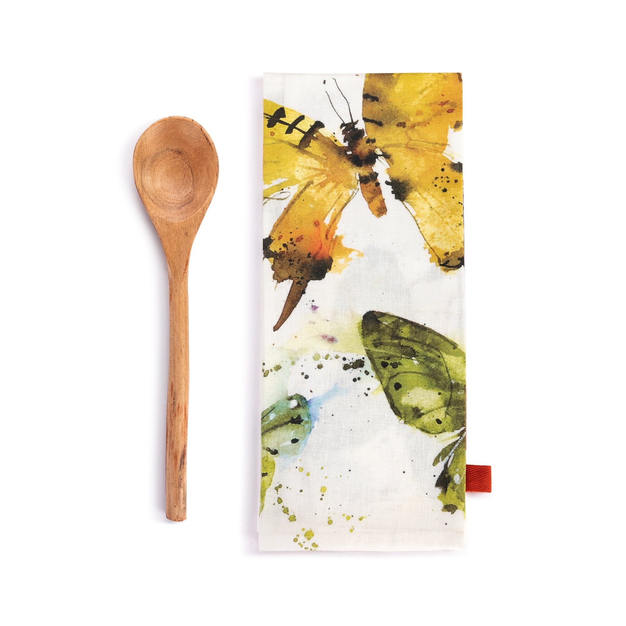 Demdaco Flock of Butterflies Yellow Cotton Wood Towel and Utensil 2 ...