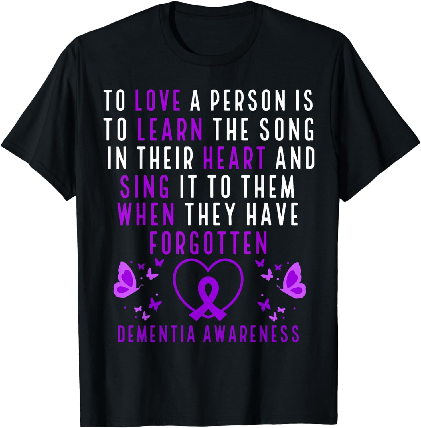 Dementia Awareness Purple Ribbon Heart Alzheiemrs T-Shirt - Walmart.com