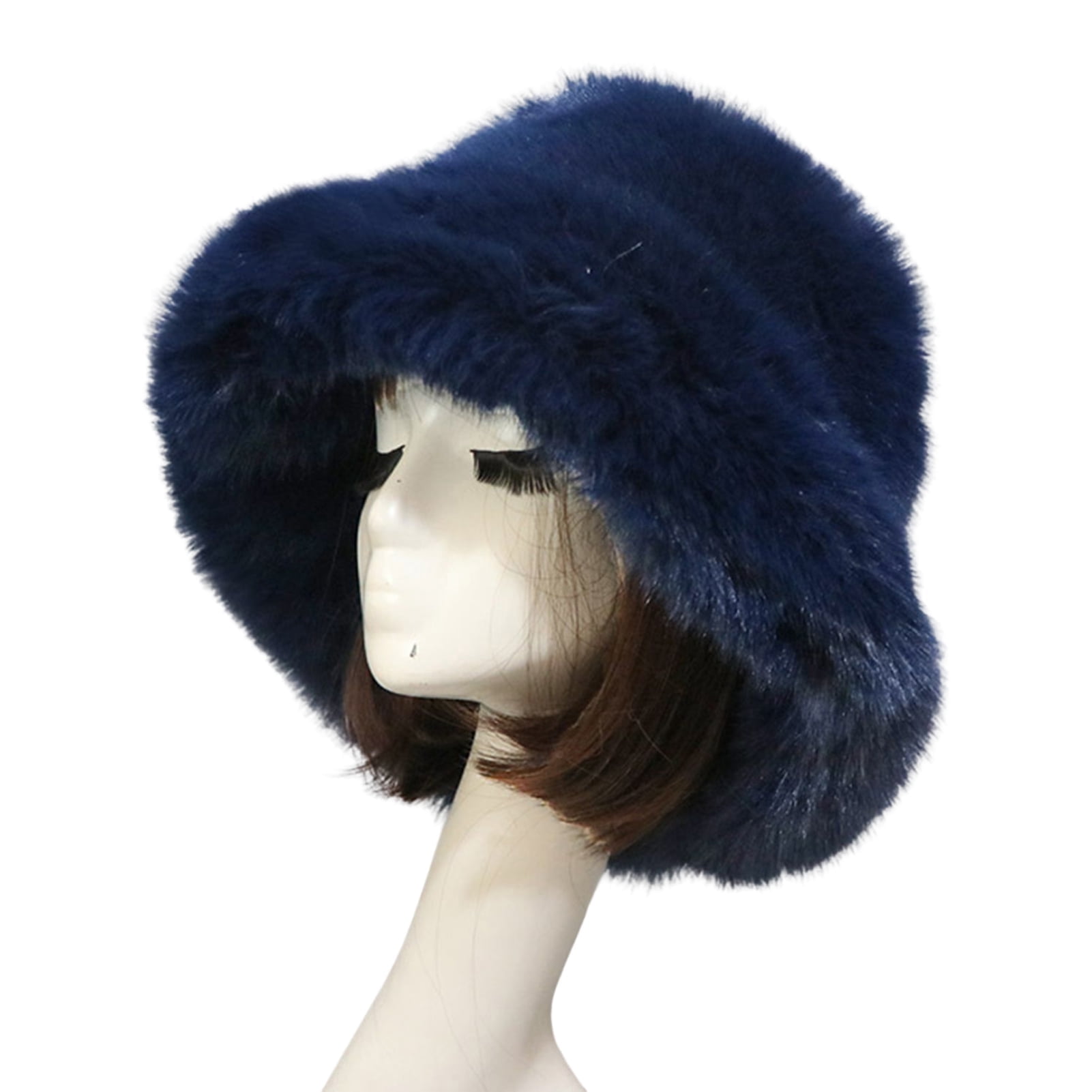 Demete Adults Hat Bucket Hat Oversized Fluffy Wide Brim Soft Thickened ...