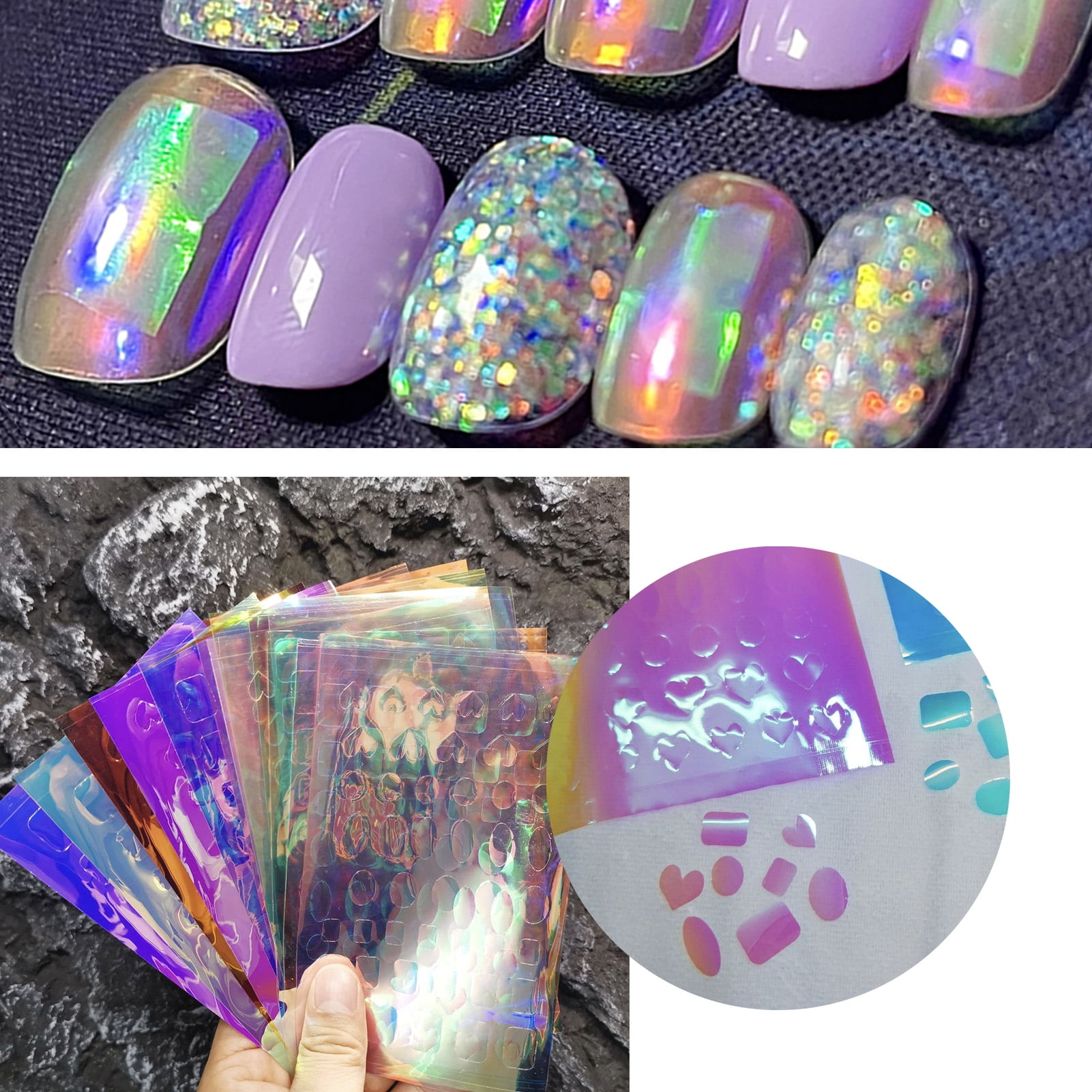 Demete Aurora Effect, DIY, Gloss 11Pcs/Set Aurora Effect Nail Cube Sticker Colorful Foil Film ...