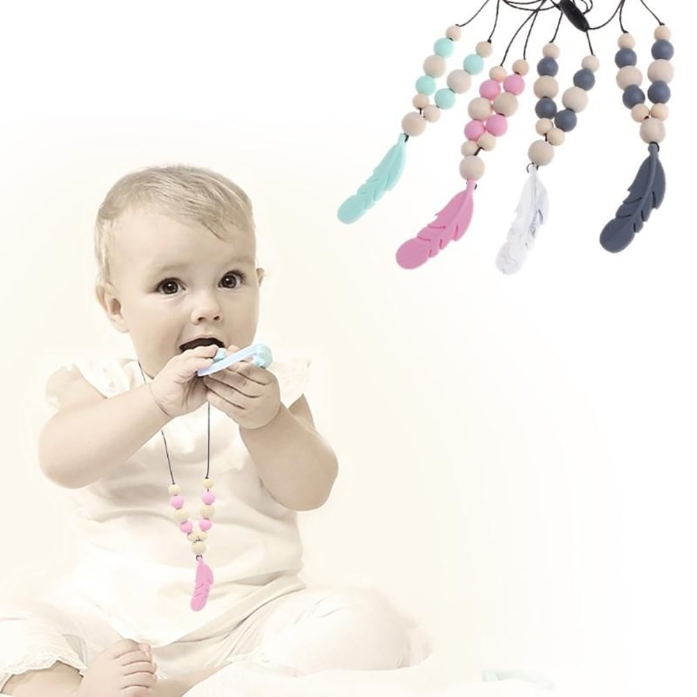 Demete Baby Silicone Teether Feather Pendant Beads Teething Necklace ...