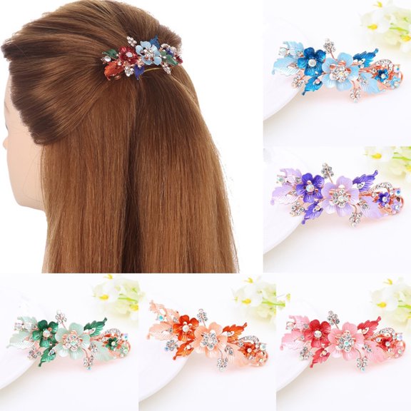 Faship Gorgeous Navy Blue Rhinestone Crystal Small Floral Hair Barrette ...