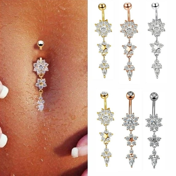 Demete Navel Ring Lady Flower Stainless Steel Belly Button Piercing ...