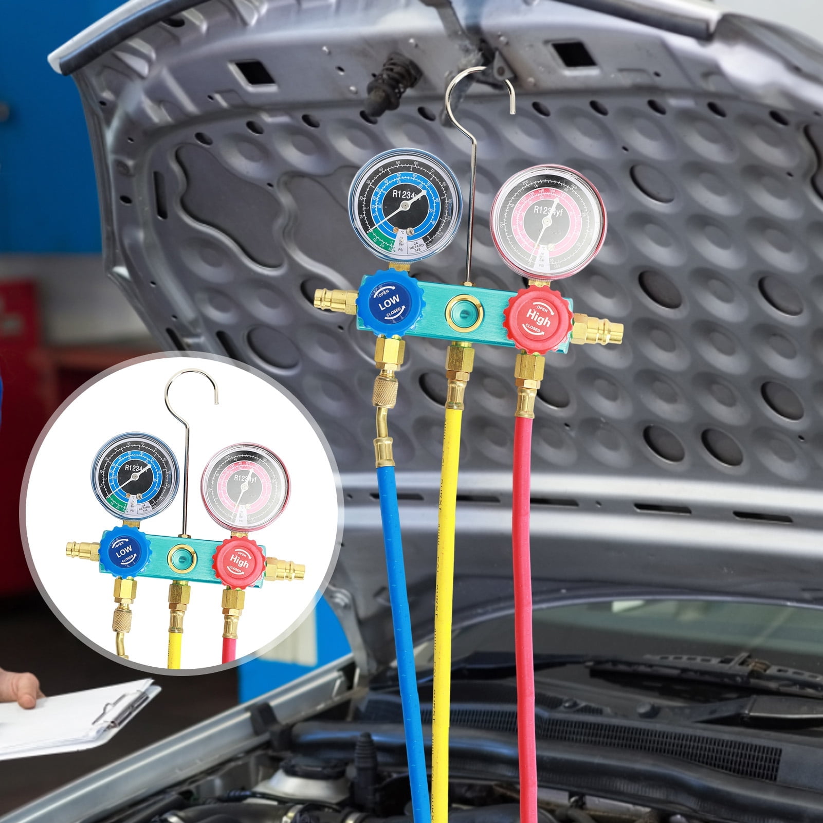 Demete R1234YF Aluminum Manifold Gauge Set For AC Dual Gauges ...