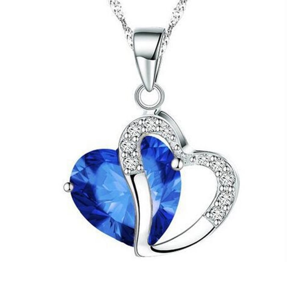 Demete Rhinestone Inlaid Split Heart Pendant Necklace Multicolor Hollow ...