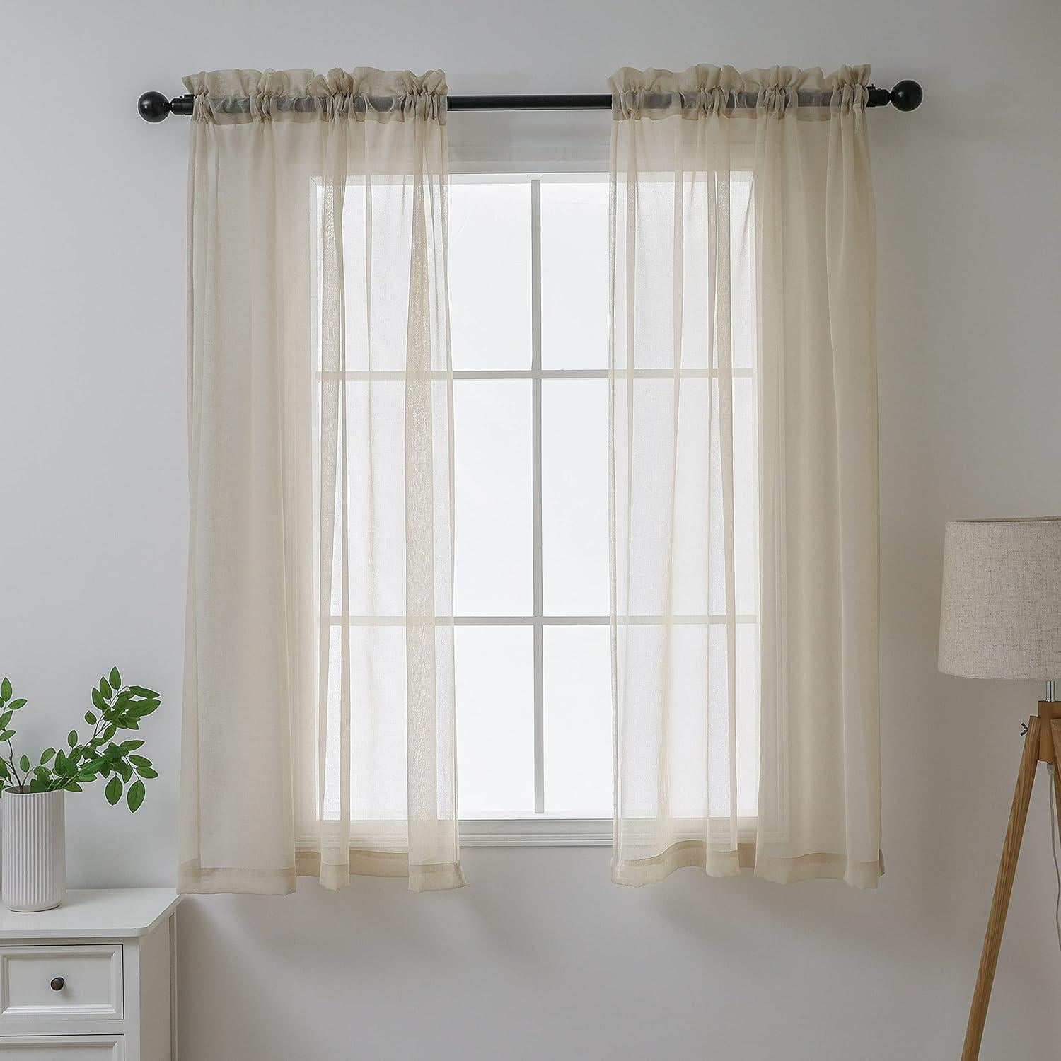 Demetex Sheer Curtain 2 Panels for Living Room 45 Inch Length Small ...